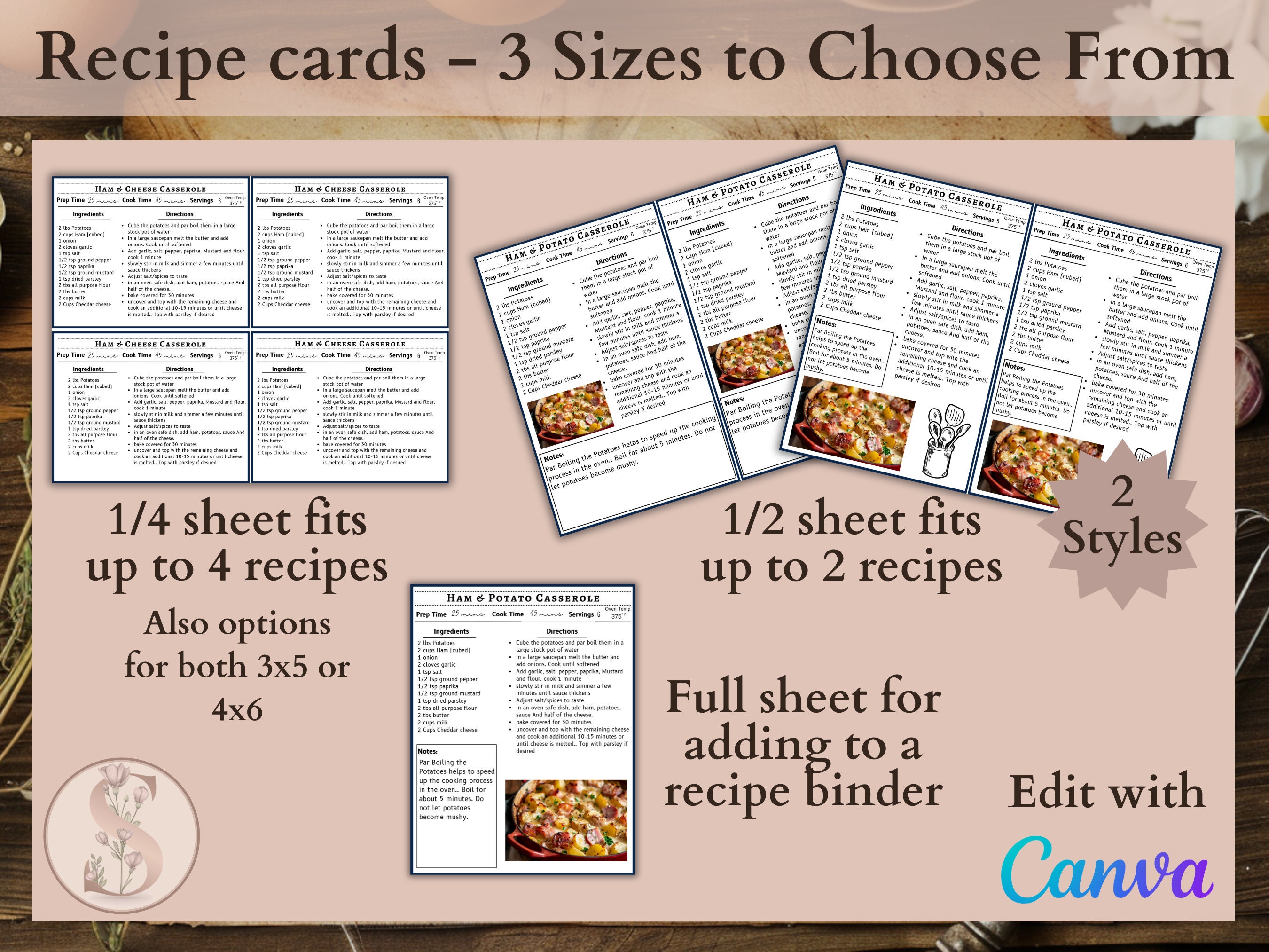 Editable Recipe Card Template | Multiple Sizes | Printable Recipe ...