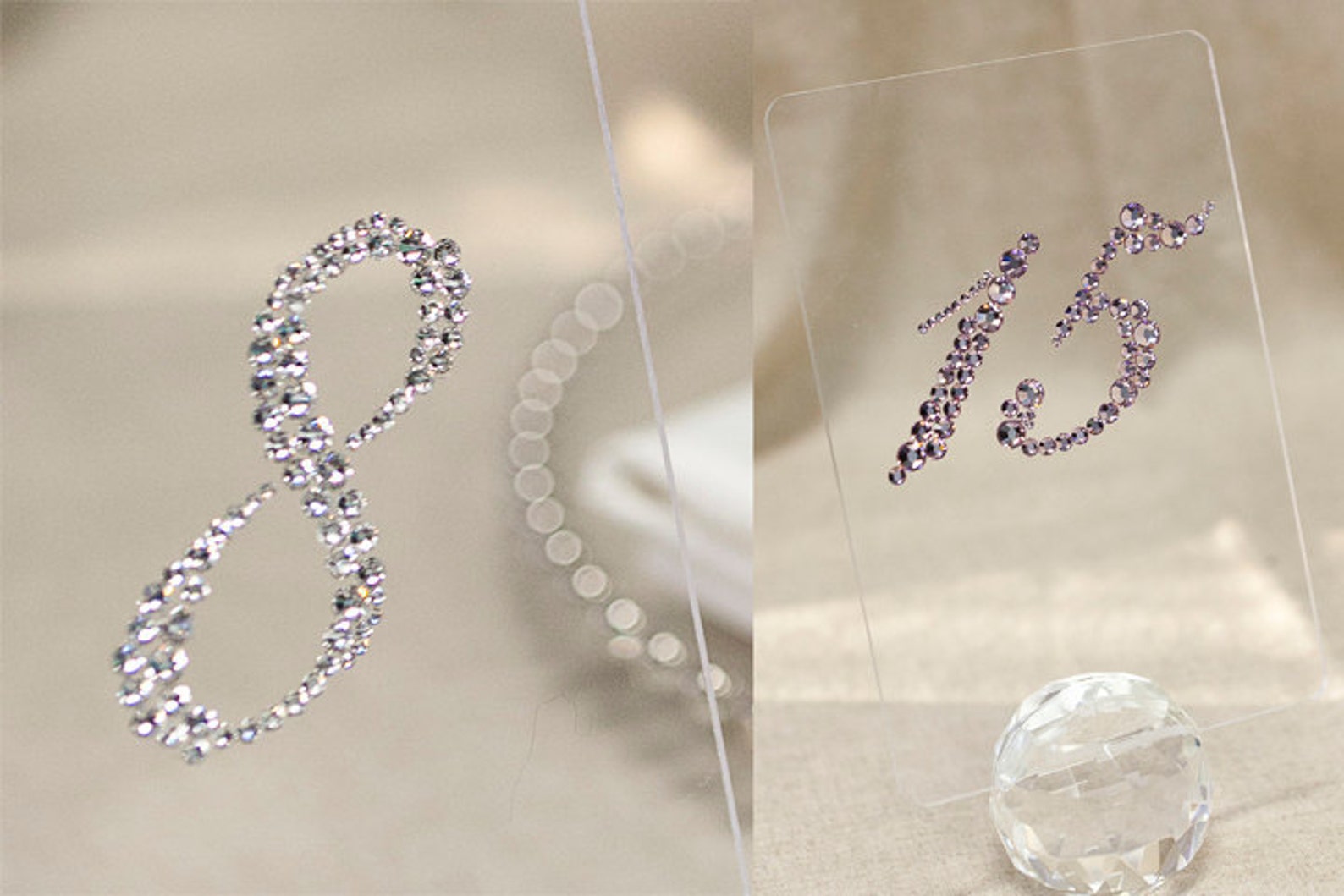1 Clear Plexiglass Table Numbers With Crystal Ball, Clear Swarovski ...