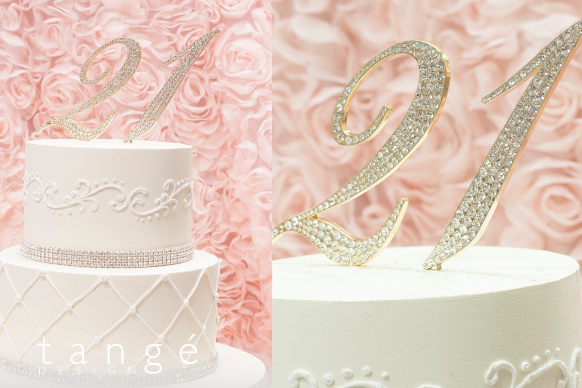 Select 1-9 Rhinestone GOLD Cake topper Birthday Anniversary | Etsy