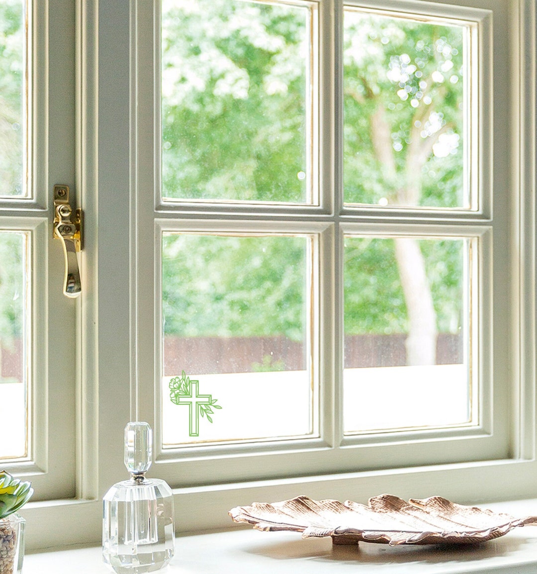 Beautiful and Elegant White Floral Cross Car Decal, Vinyl Decal, Store ...