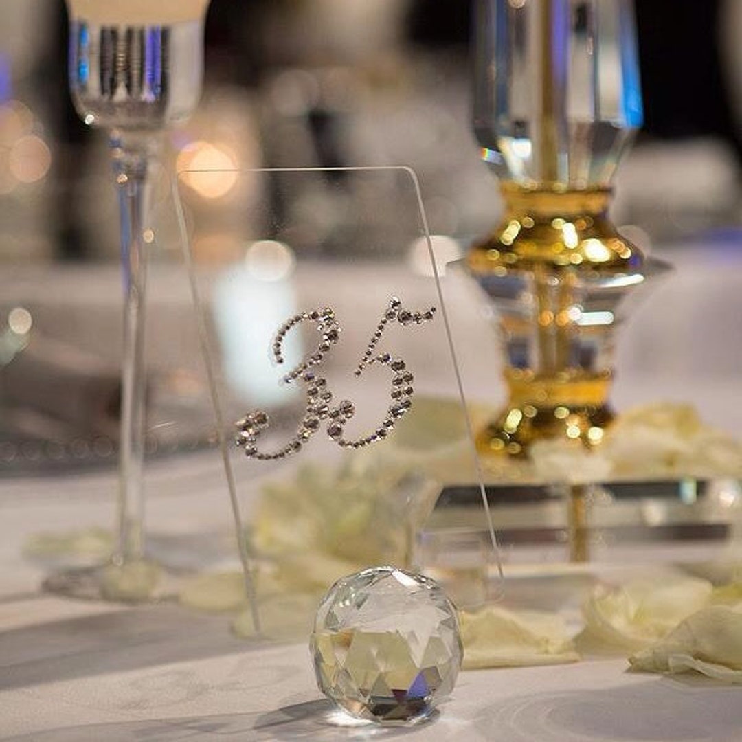 1 Clear Plexiglass Table Numbers With Crystal Ball, Clear Swarovski ...