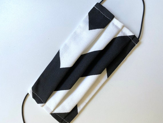 100% Cotton Black and white Chevron Thick Fabric Face Mask | Etsy