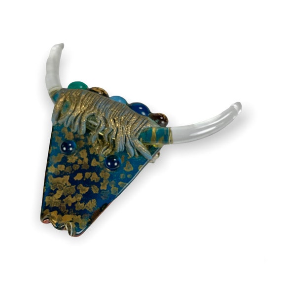 Art Glass Bull Brooch Gold Leaf Details/ Taurus Zodia… - Gem