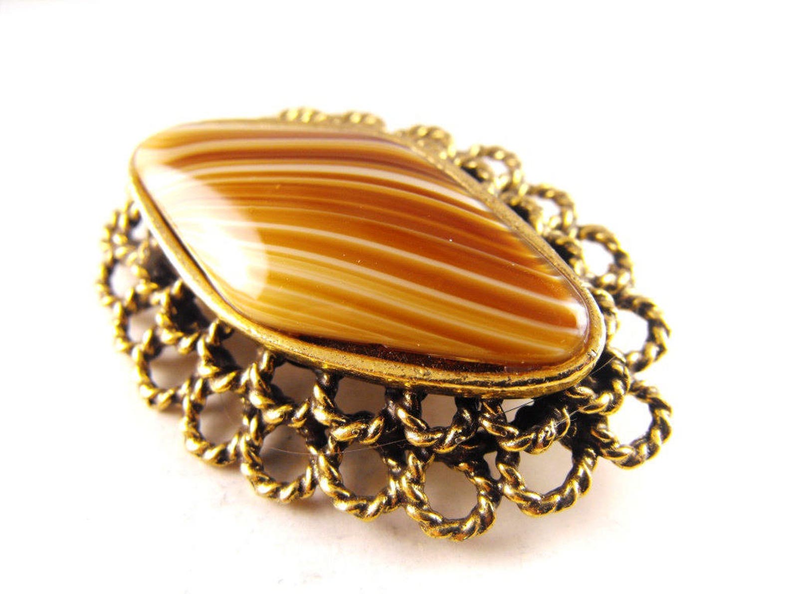 Original by Robert Brooch Gorgeous Art Glass Cab Antiqued Gold - Etsy