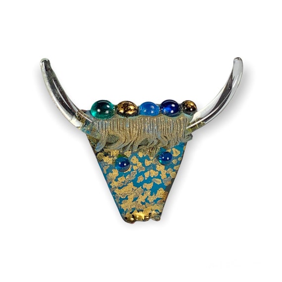 Art Glass Bull Brooch Gold Leaf Details/ Taurus Zodia… - Gem
