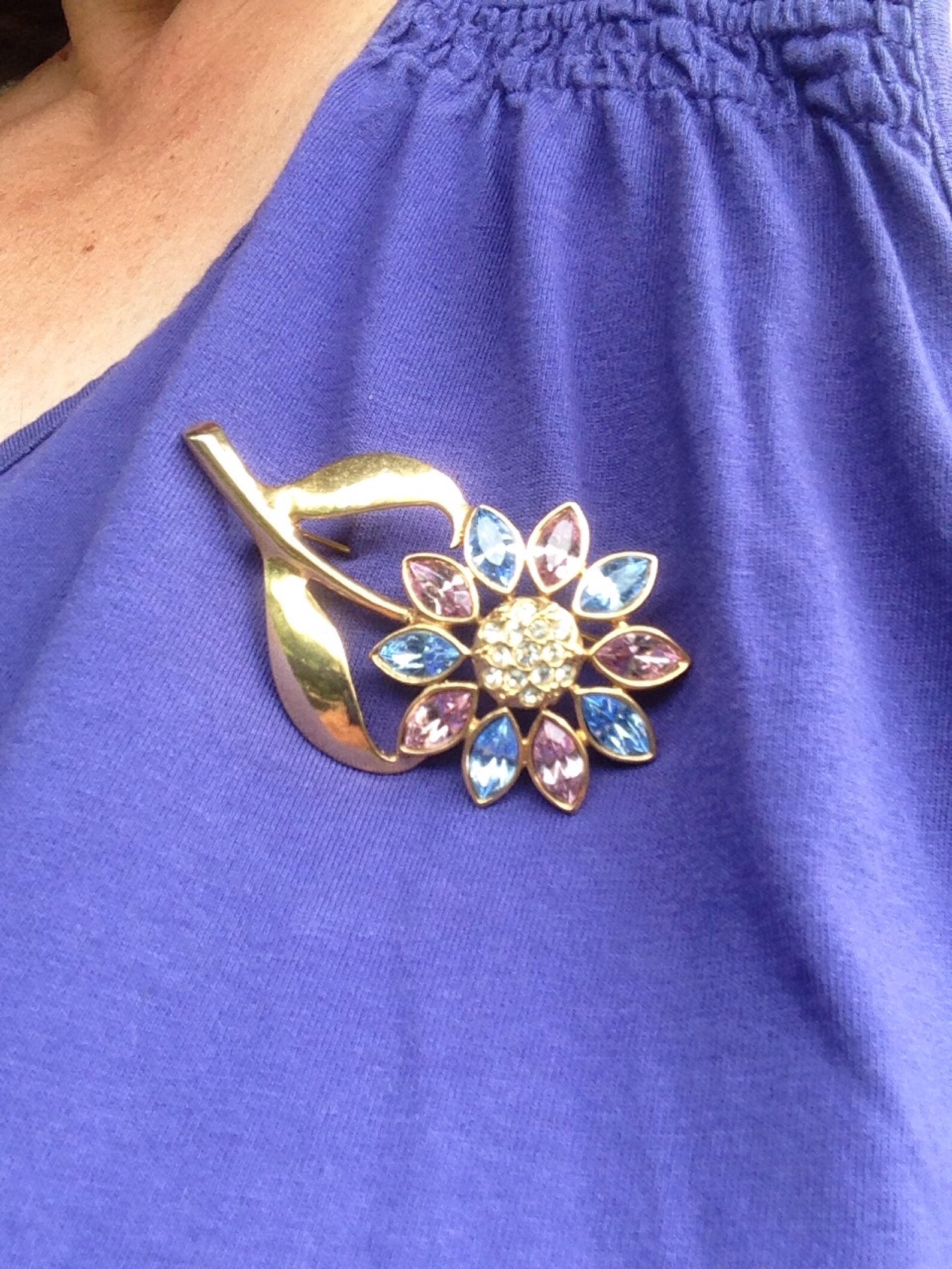 Rhinestone Flower Brooch Pastel Colors Pink Blue Gold Big | Etsy