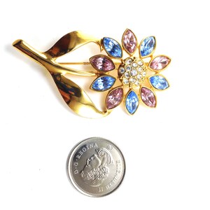 Rhinestone Flower Brooch Pastel Colors Pink Blue Gold Big - Etsy