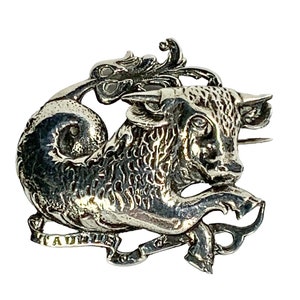 Signed Cini Brooch Taurus the Bull Zodiac Astrological Motif - Etsy