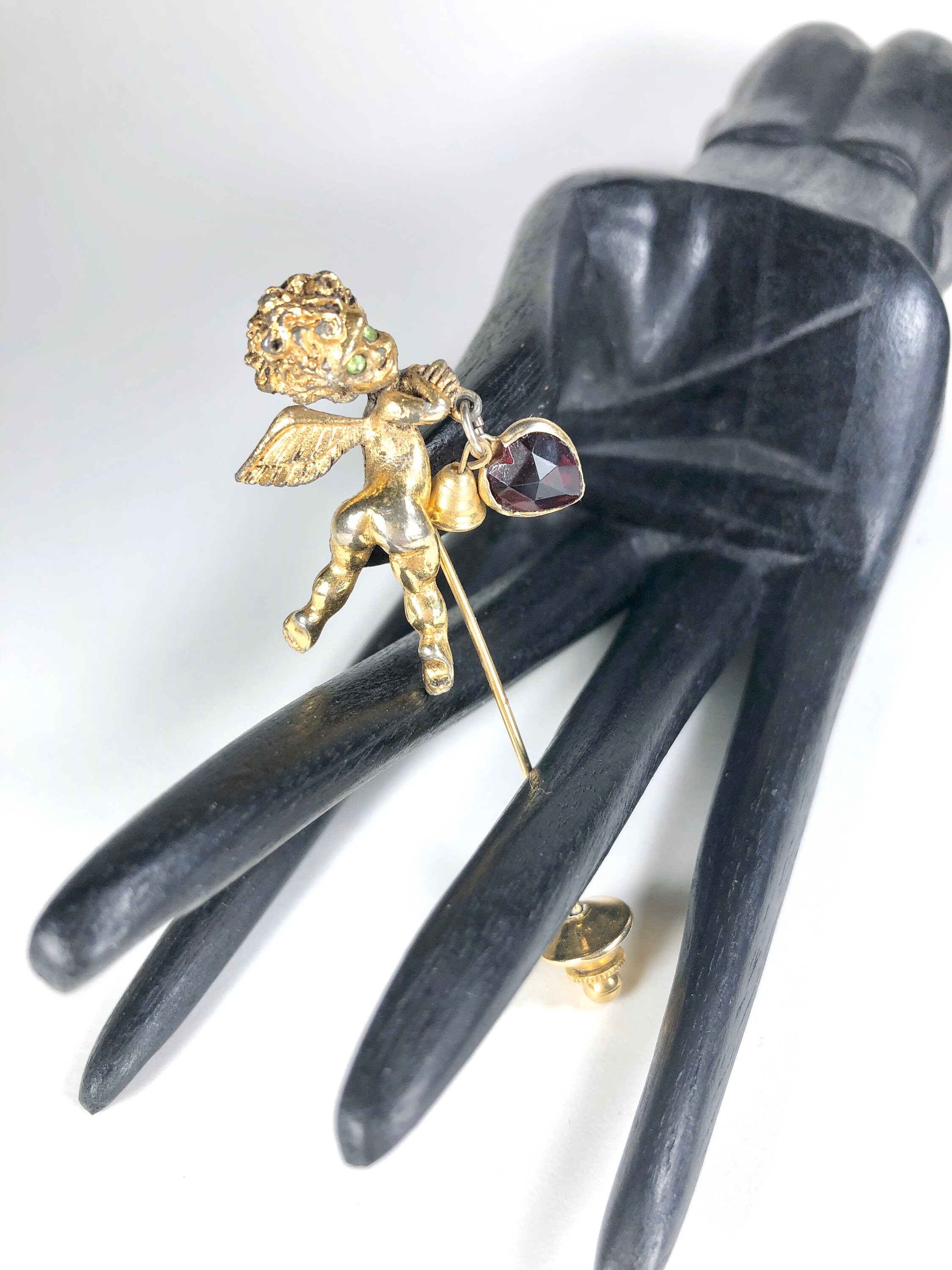 Angel Stick Pin Cherub Figural Bell and Red Crystal Heart | Etsy