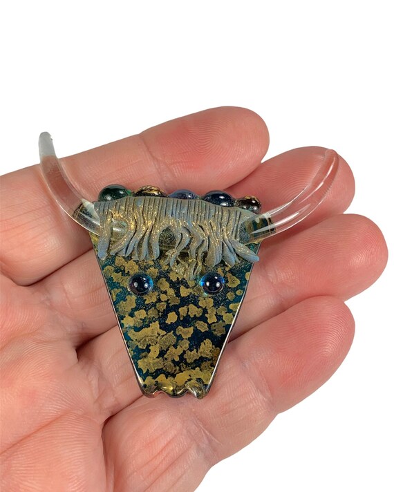 Art Glass Bull Brooch Gold Leaf Details/ Taurus Zodia… - Gem
