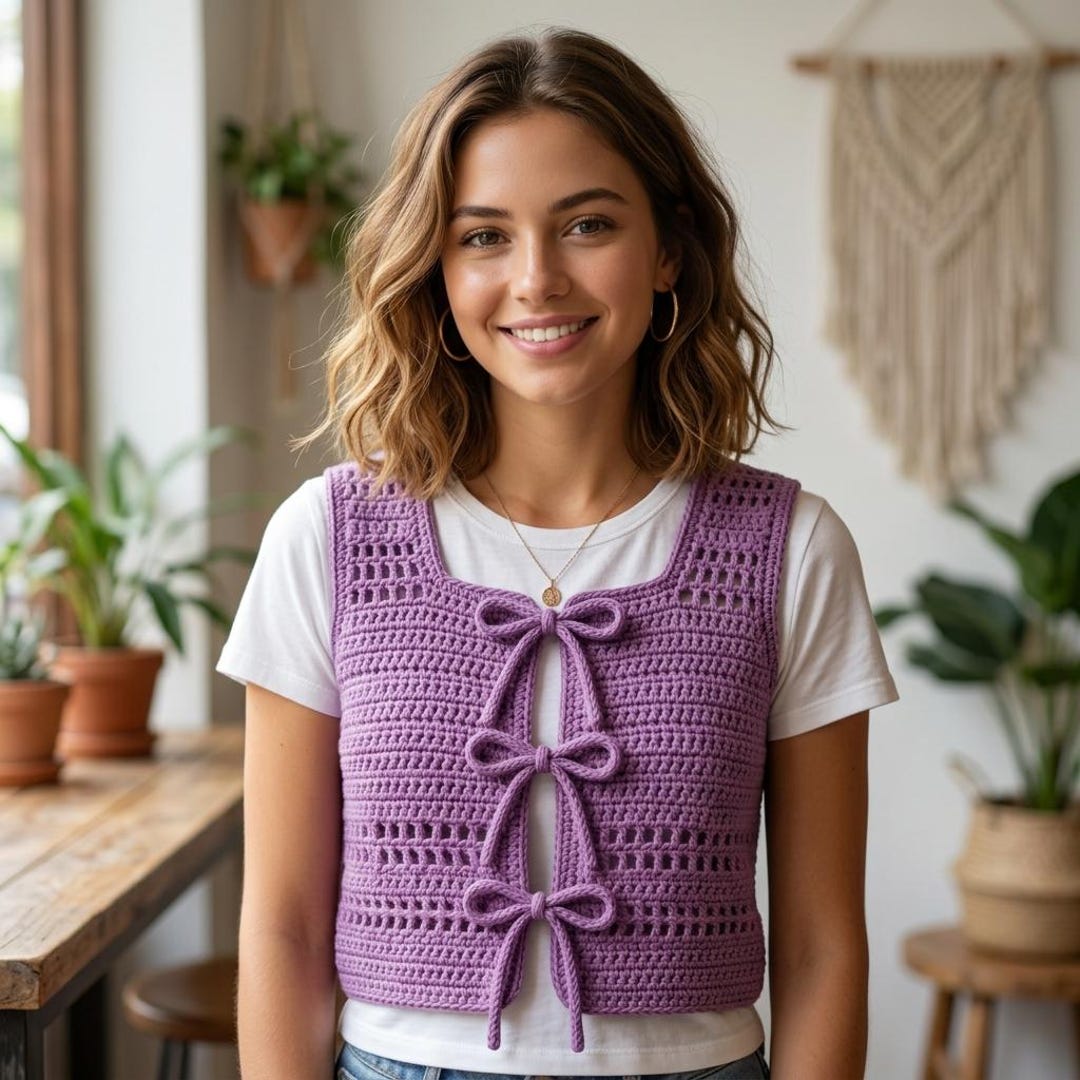 Crochet Front Tie Vest Pattern, Mesh Vest Top Crochet Pattern, Summer ...