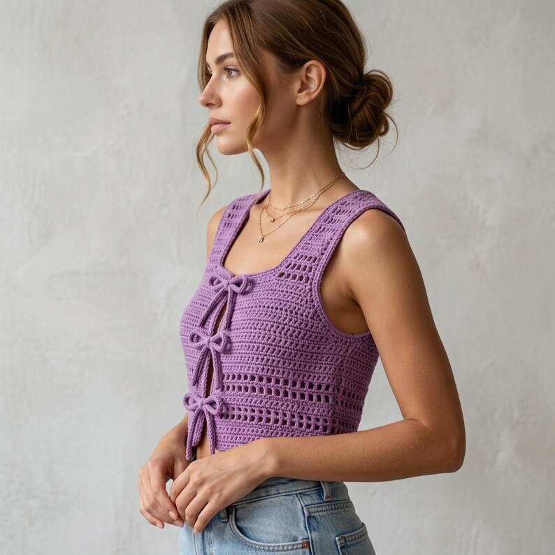 Crochet Front Tie Vest Pattern, Mesh Vest Top Crochet Pattern, Summer ...