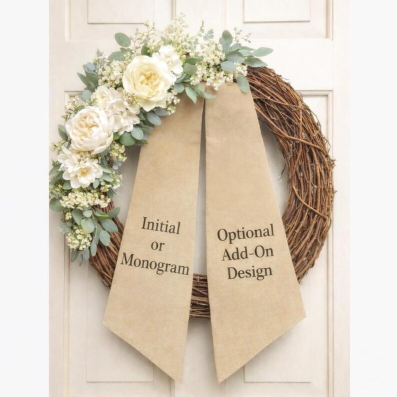Custom Monogram Wreath Sash, Embroidered Initial Door Decor, Cotton ...