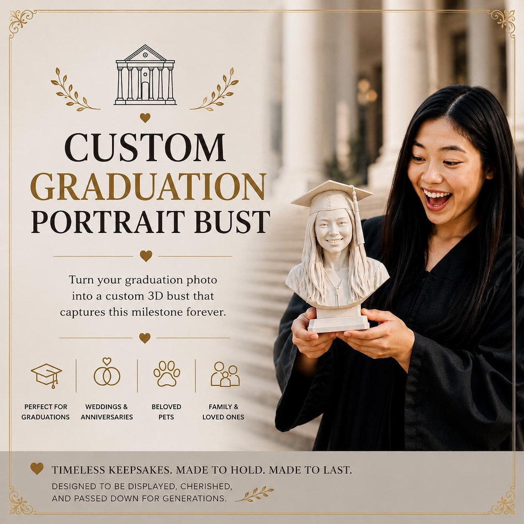 Custom 3D Printed Graduation Portrait Busts and Statues From Photo - Etsy