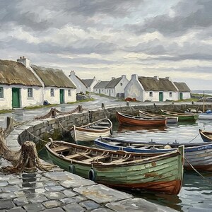 Galway Claddagh Fishing Village Ireland Oil Painting | Handmade Wall ...