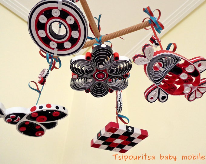 Newborn Visual Stimulation Mobile - Black White Red Patterns - Baby ...