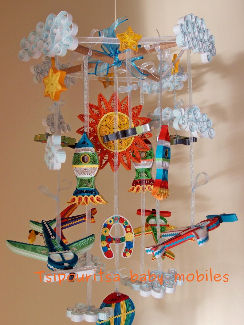 Boy Mobile Baby Crib Mobile Galaxy Mobile Quilled Airplane Rocket ...