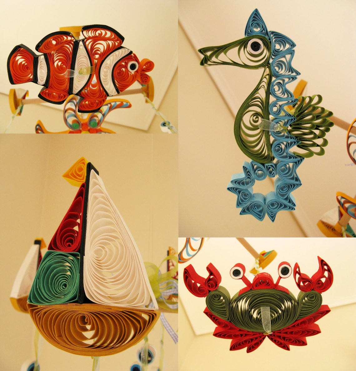 Handmade Quilled Baby Crib Mobile With Boats and Coral Reef Sea ...