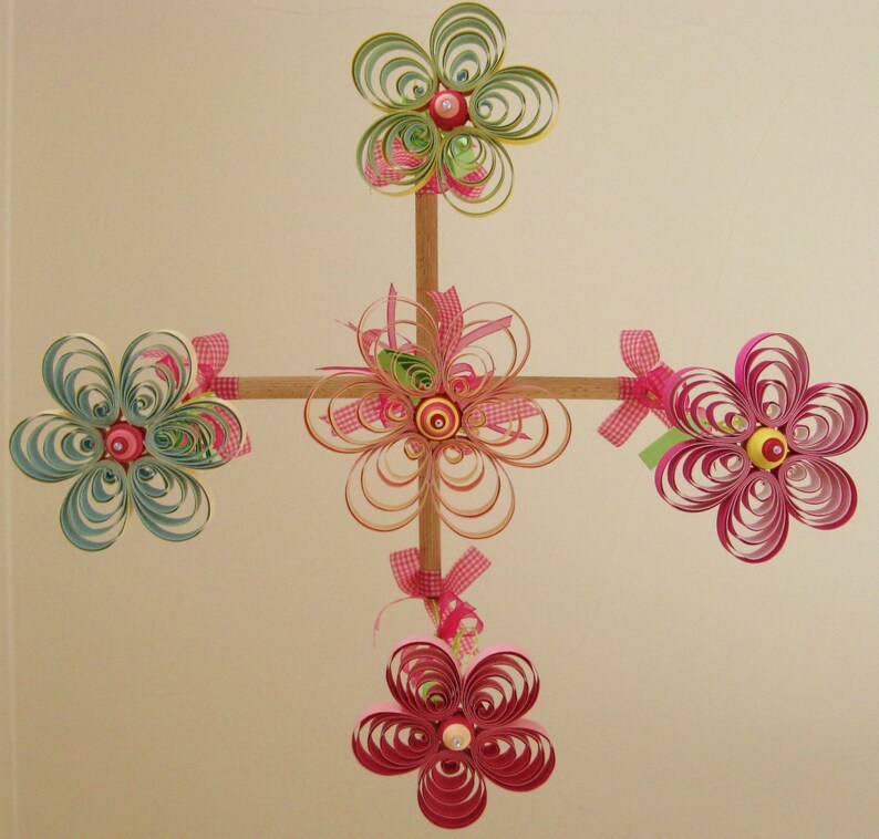 Baby Girl Mobile With Quilled Flowers and Pink Ribbon Bows 19A. - Etsy
