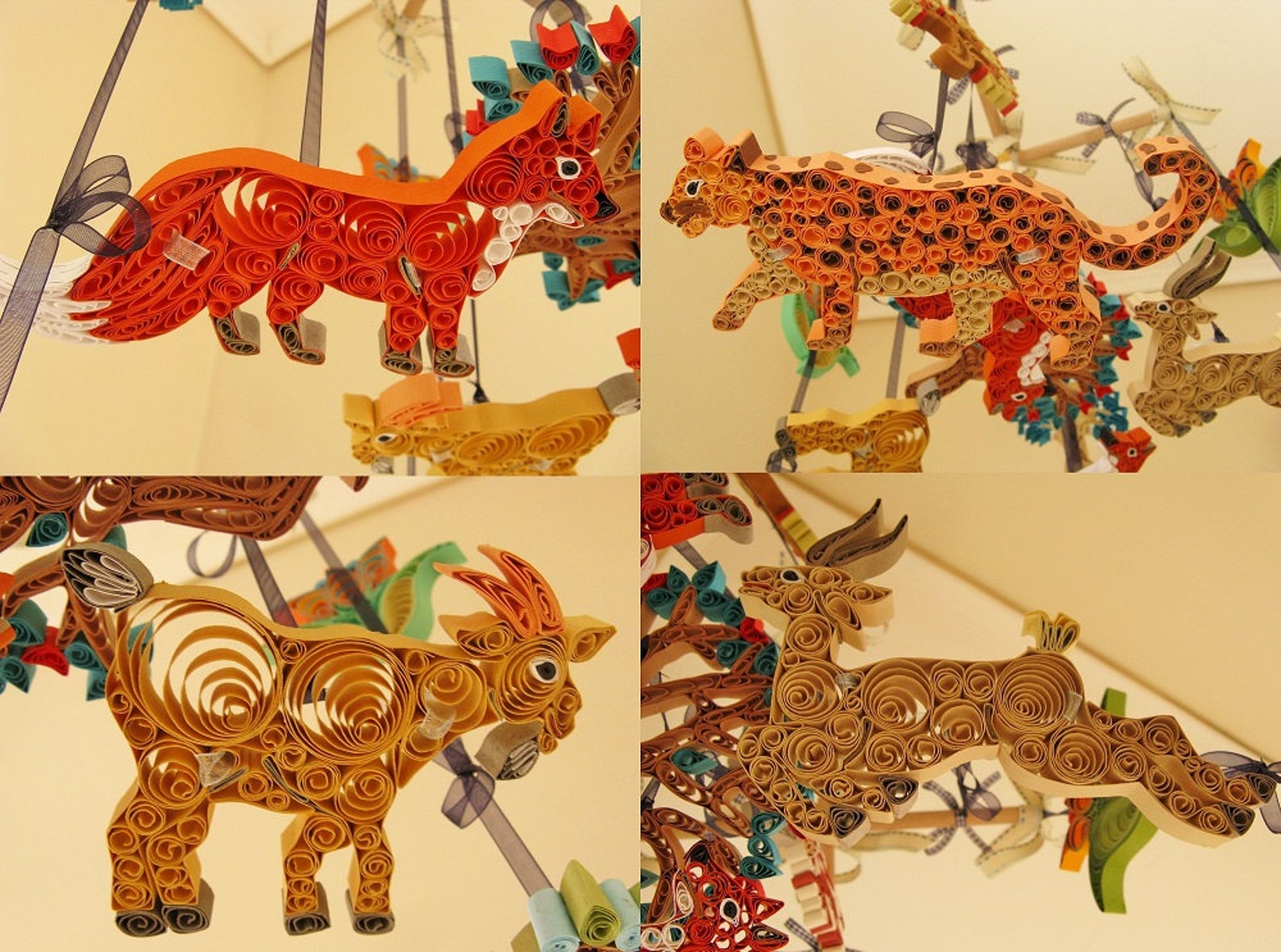 Baby Mobile Leopard Baby Crib Mobile Fox Deer Goat Mobile Quilled ...