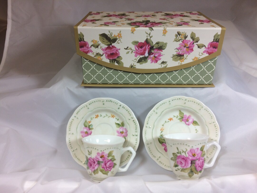 Baby Pink Roses Hand Painted on Porcelain Cup and Saucer/demitasse ...