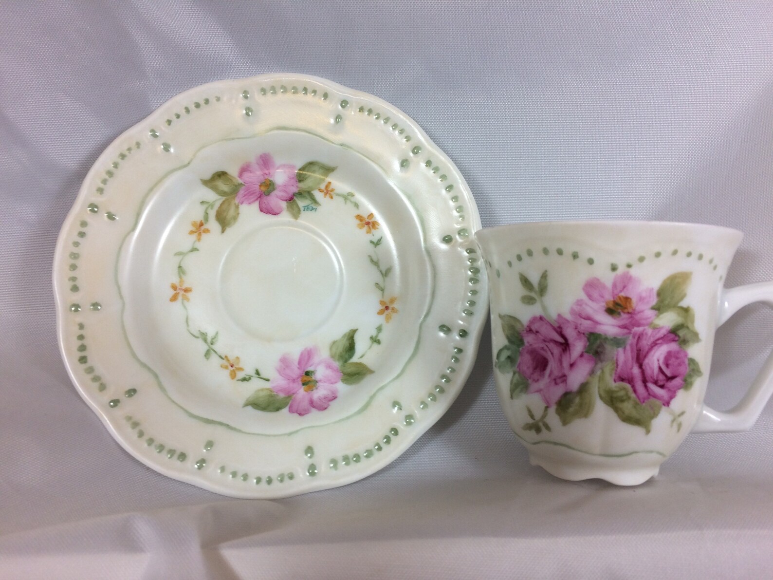 Baby Pink Roses Hand Painted on Porcelain Cup and Saucer/demitasse ...