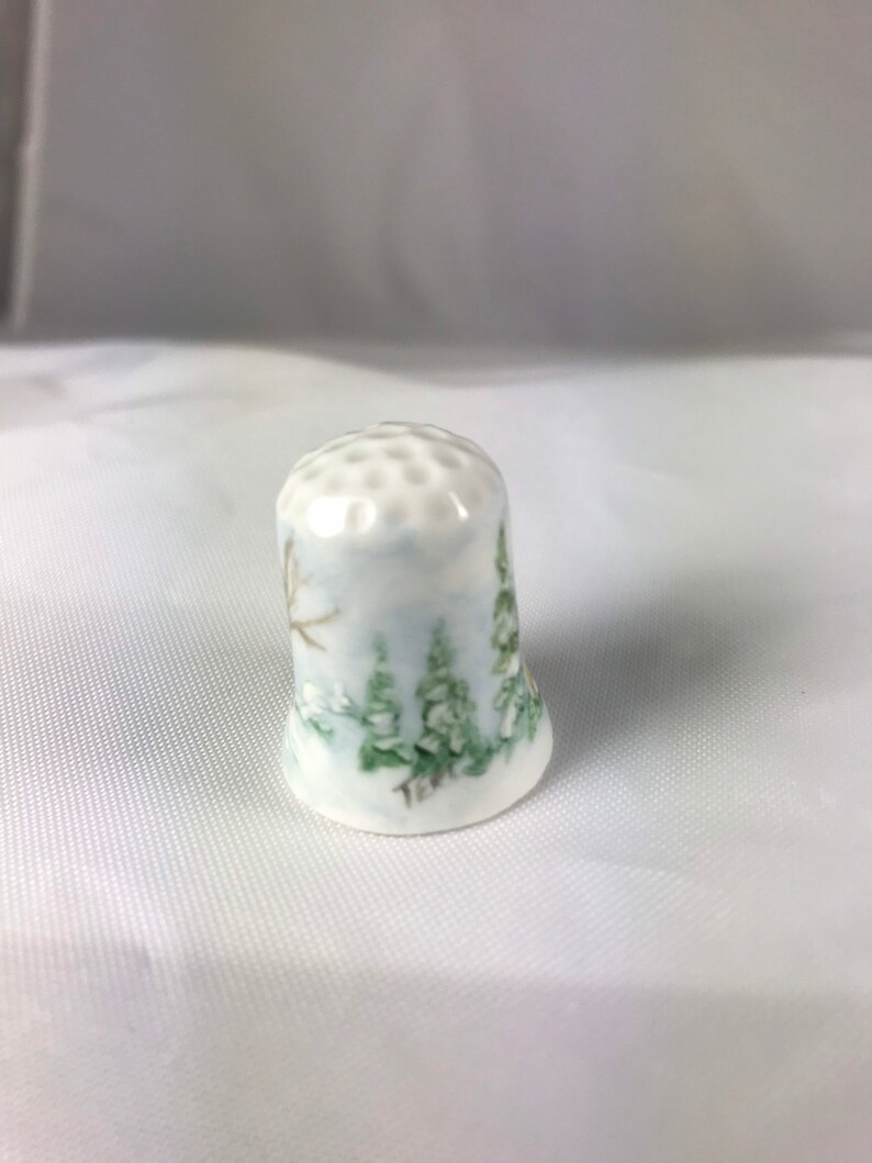 Winter Scene collectible Thimble hand painted porcelain | Etsy