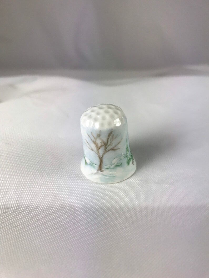 Winter Scene collectible Thimble hand painted porcelain | Etsy