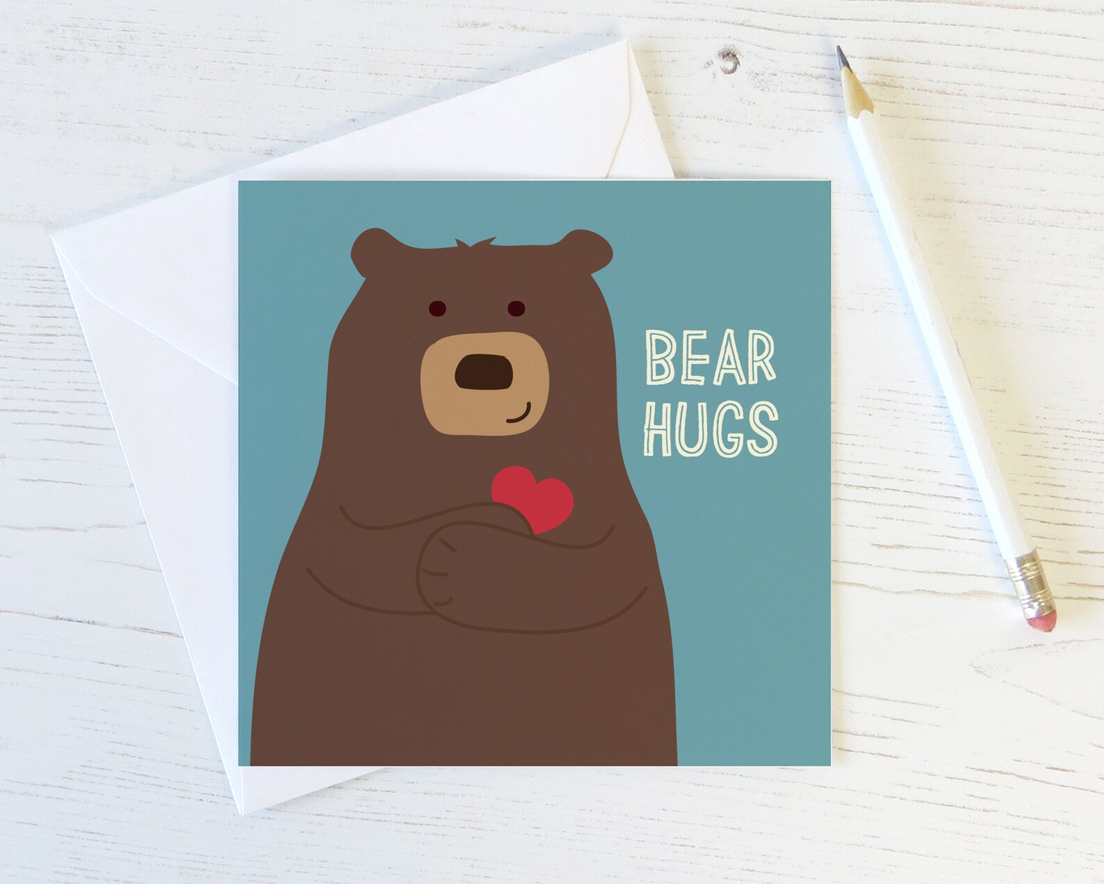 Bear Hugs Greeting Card Cute Cards Bear Notecard Best - Etsy