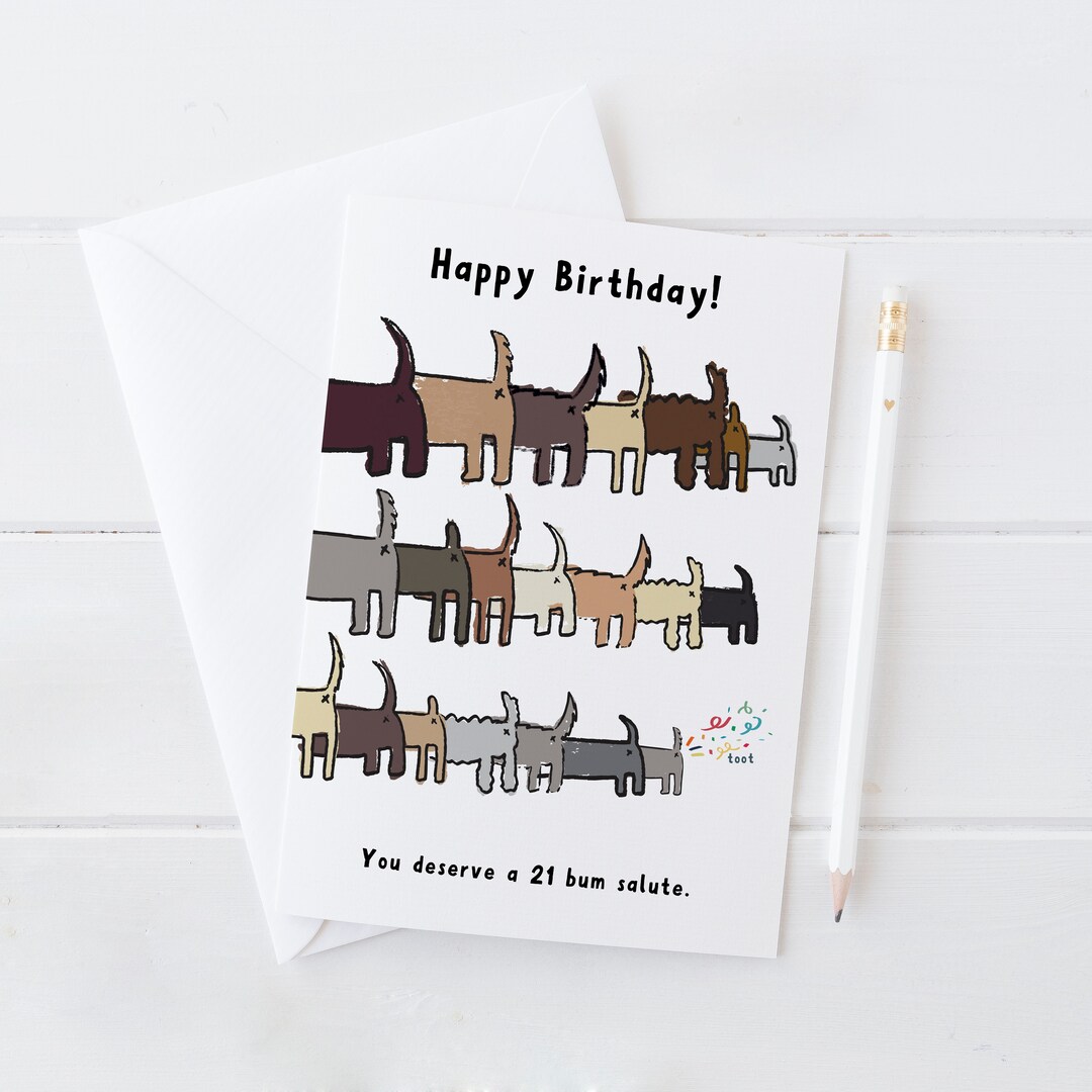 Funny Dog Birthday Card: 21 Bum Salute, Cheeky Humour - Etsy