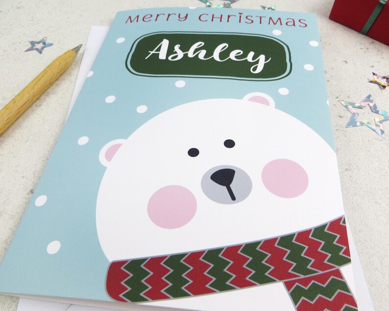 Polar Bear Xmas Card for Kids Cute Polar Bear Personalised | Etsy