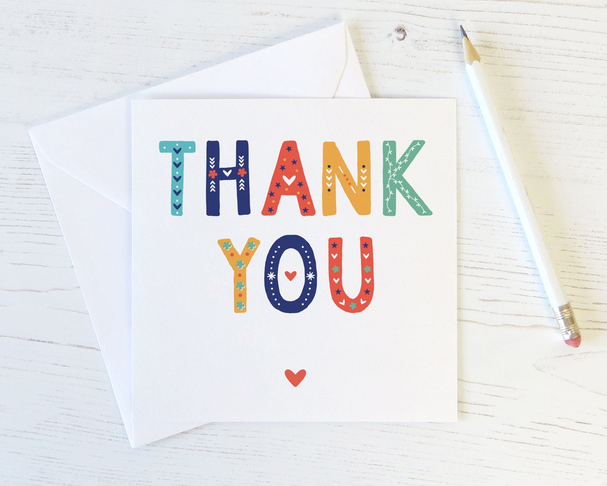 Thank You Card in Folk Art Style Lettering wedding thank | Etsy