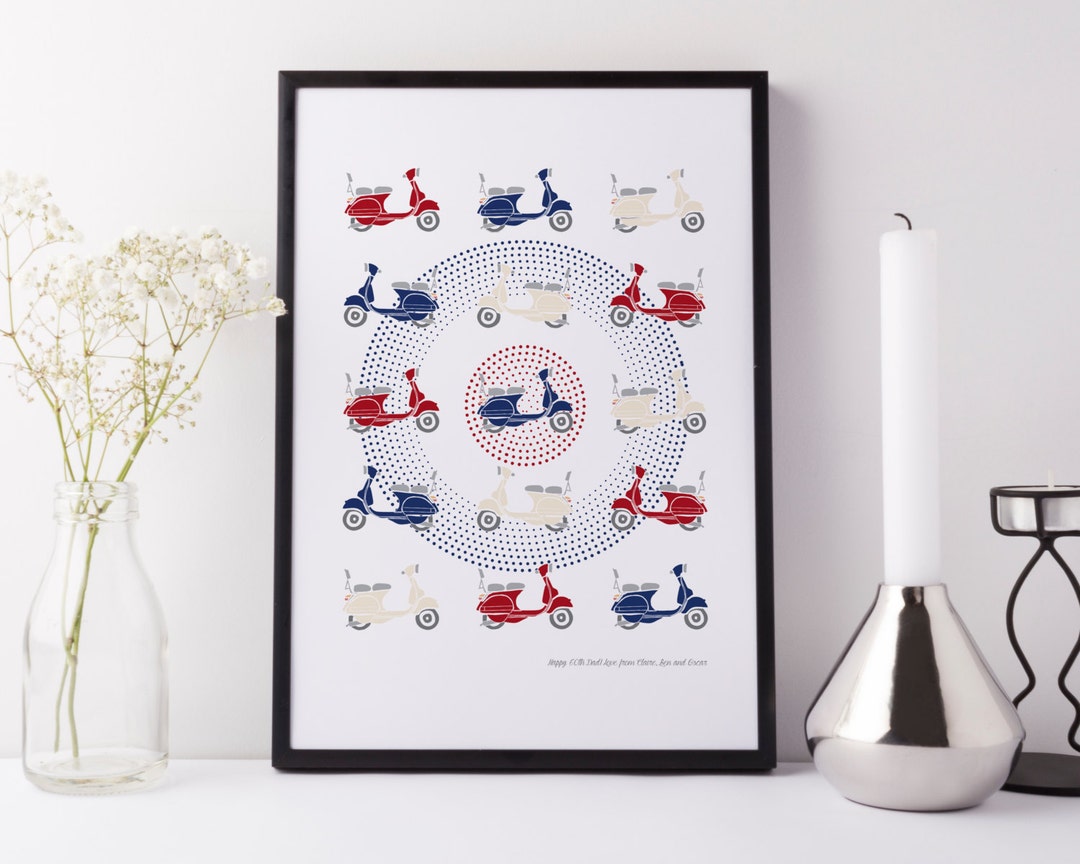 Retro Vespa Mod Scooter Print - Fathers Day - Father's Day ...