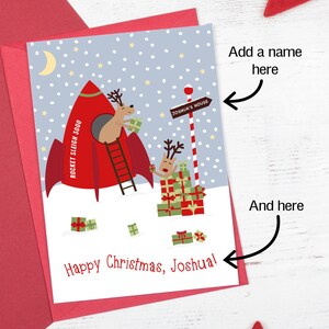 Personalised Reindeer Rocket Christmas Card - Etsy