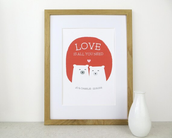 Cute Bear Love Print 'love is All You Need' Red | Etsy