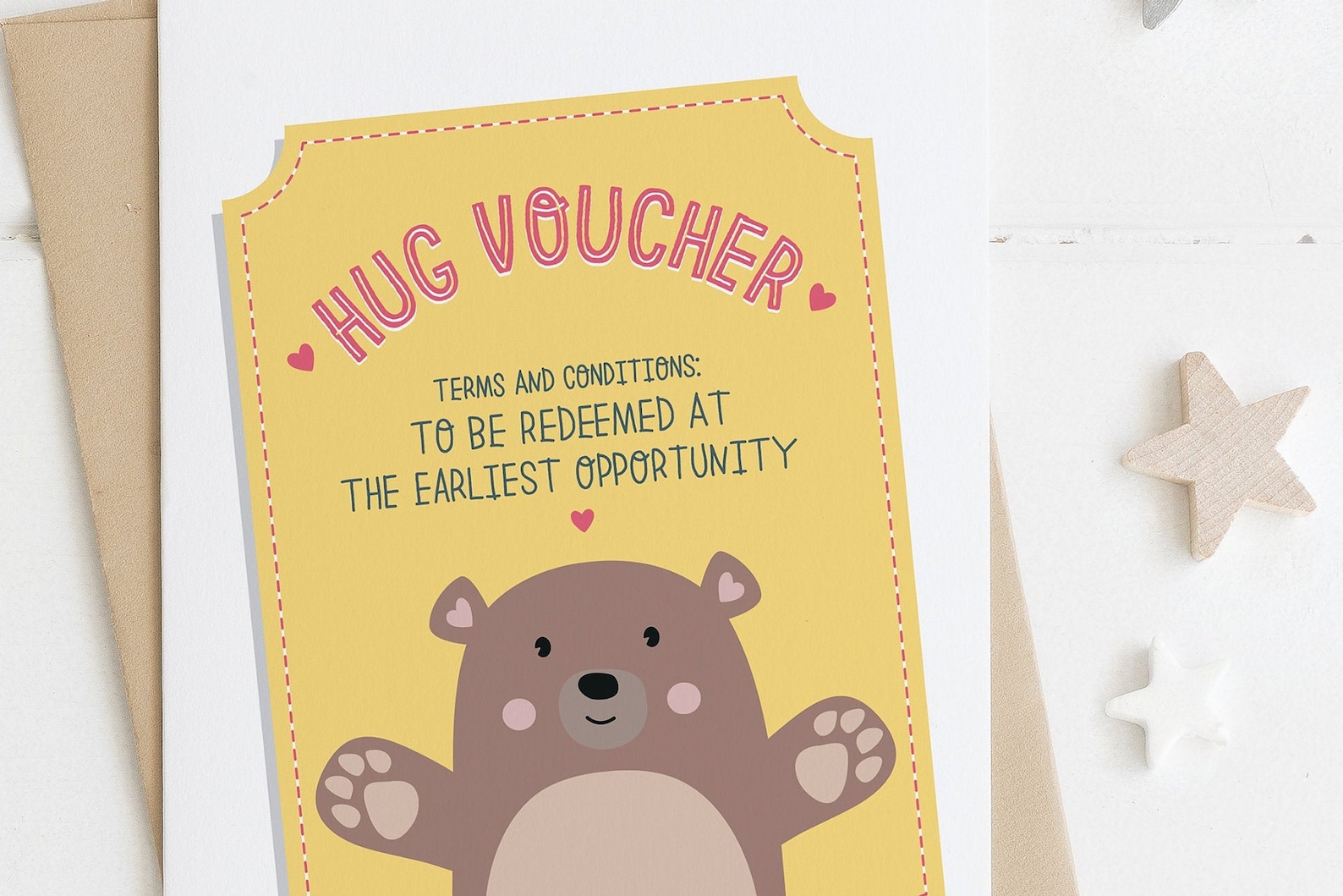 Cute 'hug Voucher' Bear Hug Card Miss You - Etsy