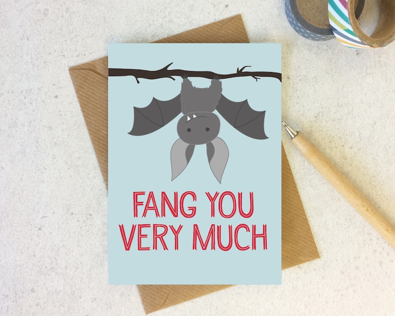 Bat Thank You Card: Funny 'fang You Very Much' Design - Etsy