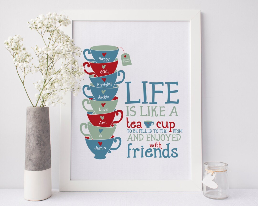 Personalised Friendship Tea Cup Print: Milestone Birthday Gift - Etsy
