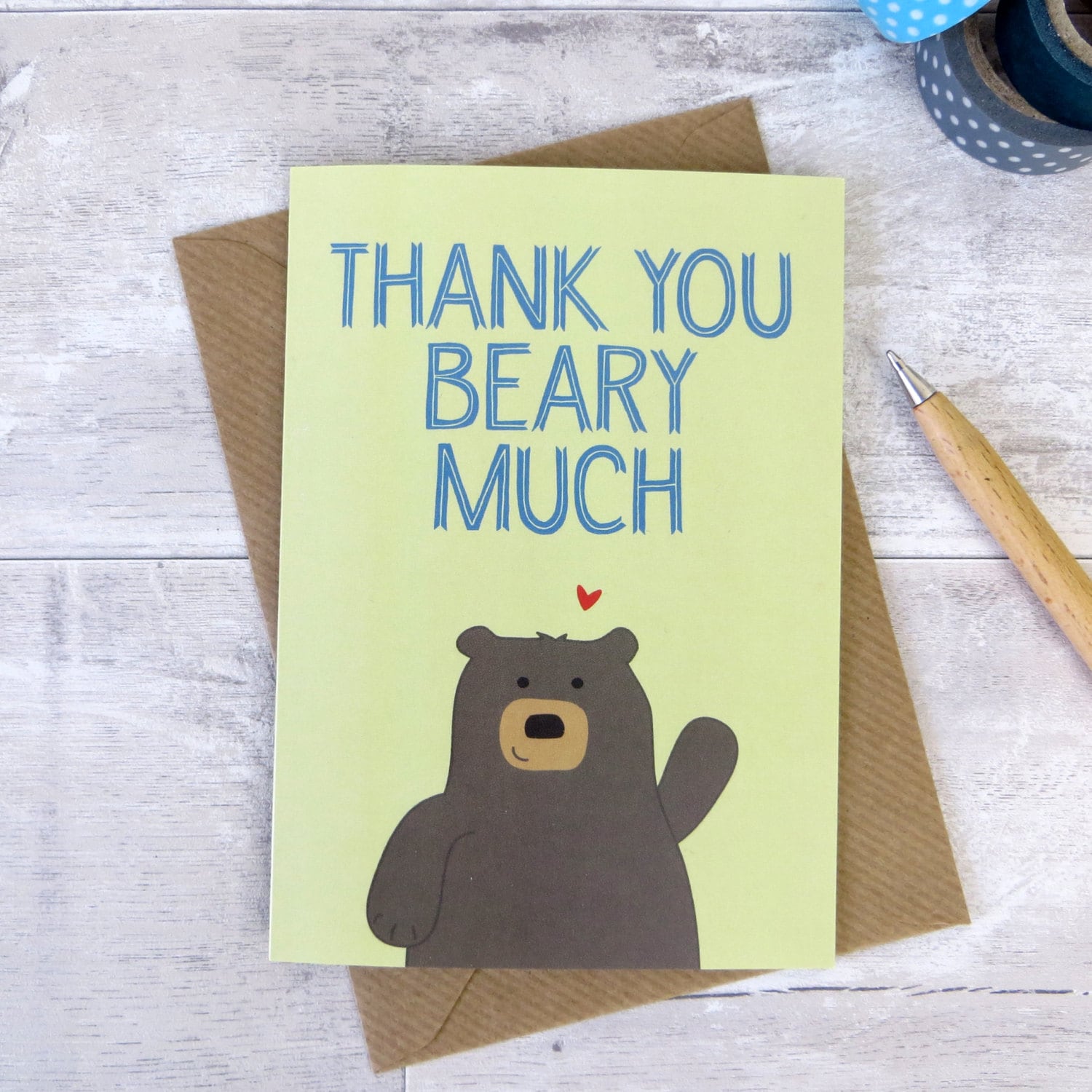 Bear Thank You Card 'thank You Beary Much' Cute Bear - Etsy