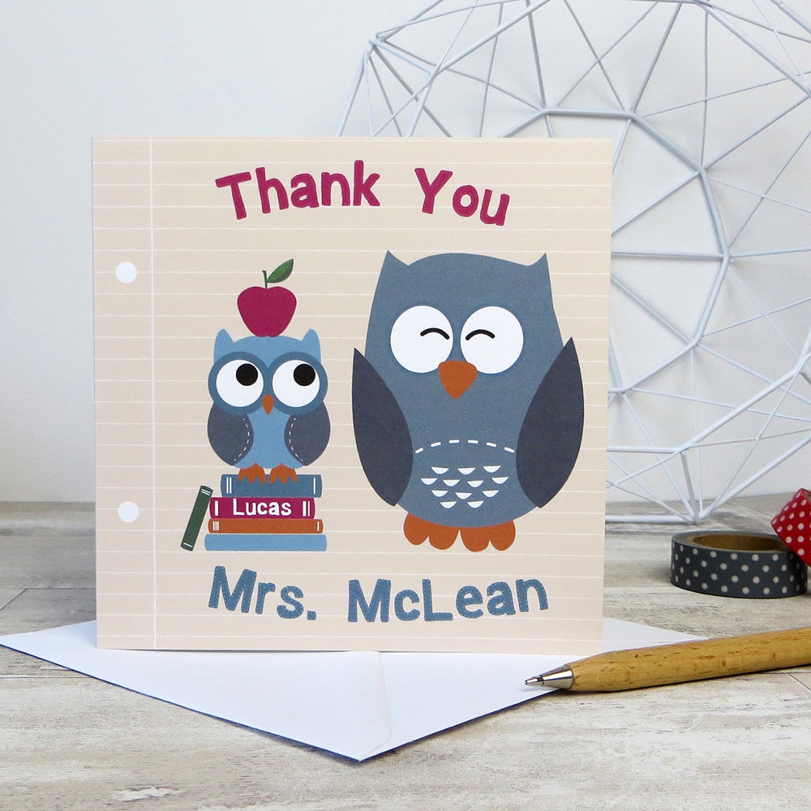 Thank You Teacher Owls Card - Personalised Card - Teacher Gift ...