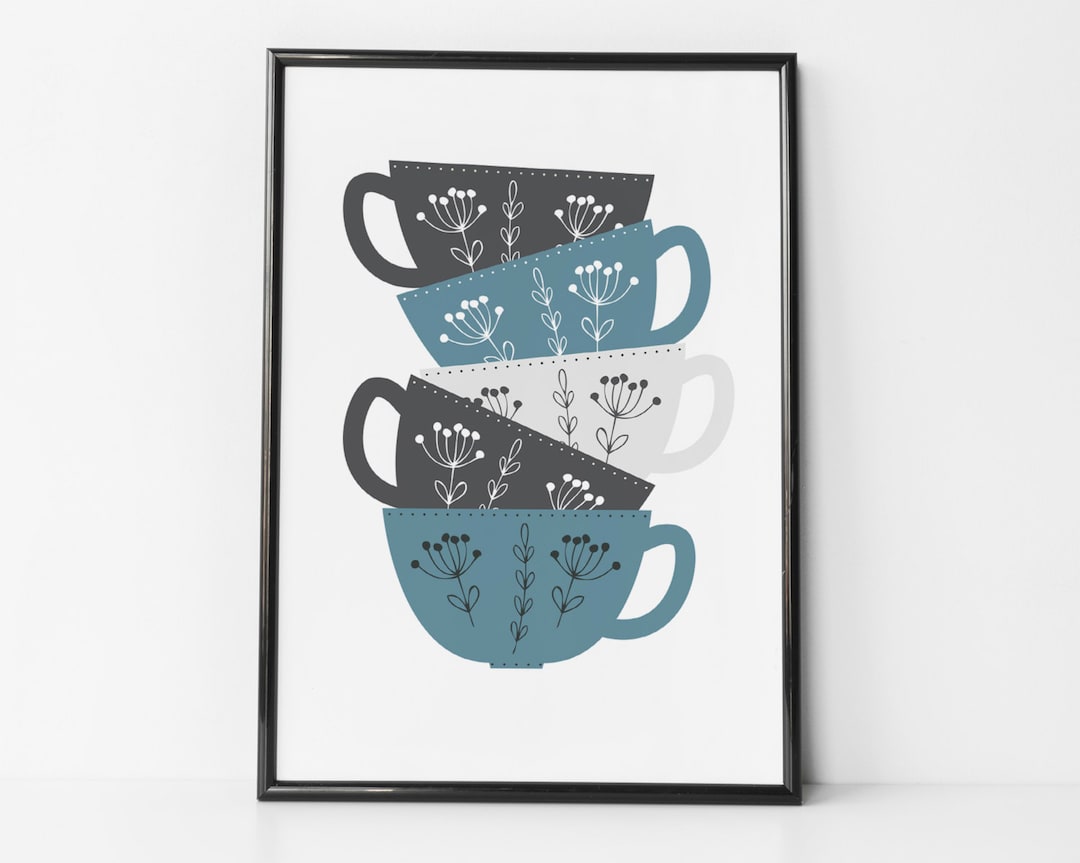 Tea / Coffee Cup Stack Print for Kitchens - Scandi Style - Kitchen ...