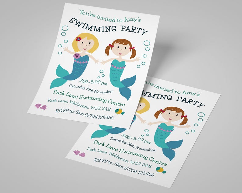 Printable Swimming Party Invitation Mermaid Party Invitation - Etsy UK