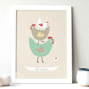 Chicken Print for Kitchens or Nursery - Housewarming Gift - Easter Gift ...