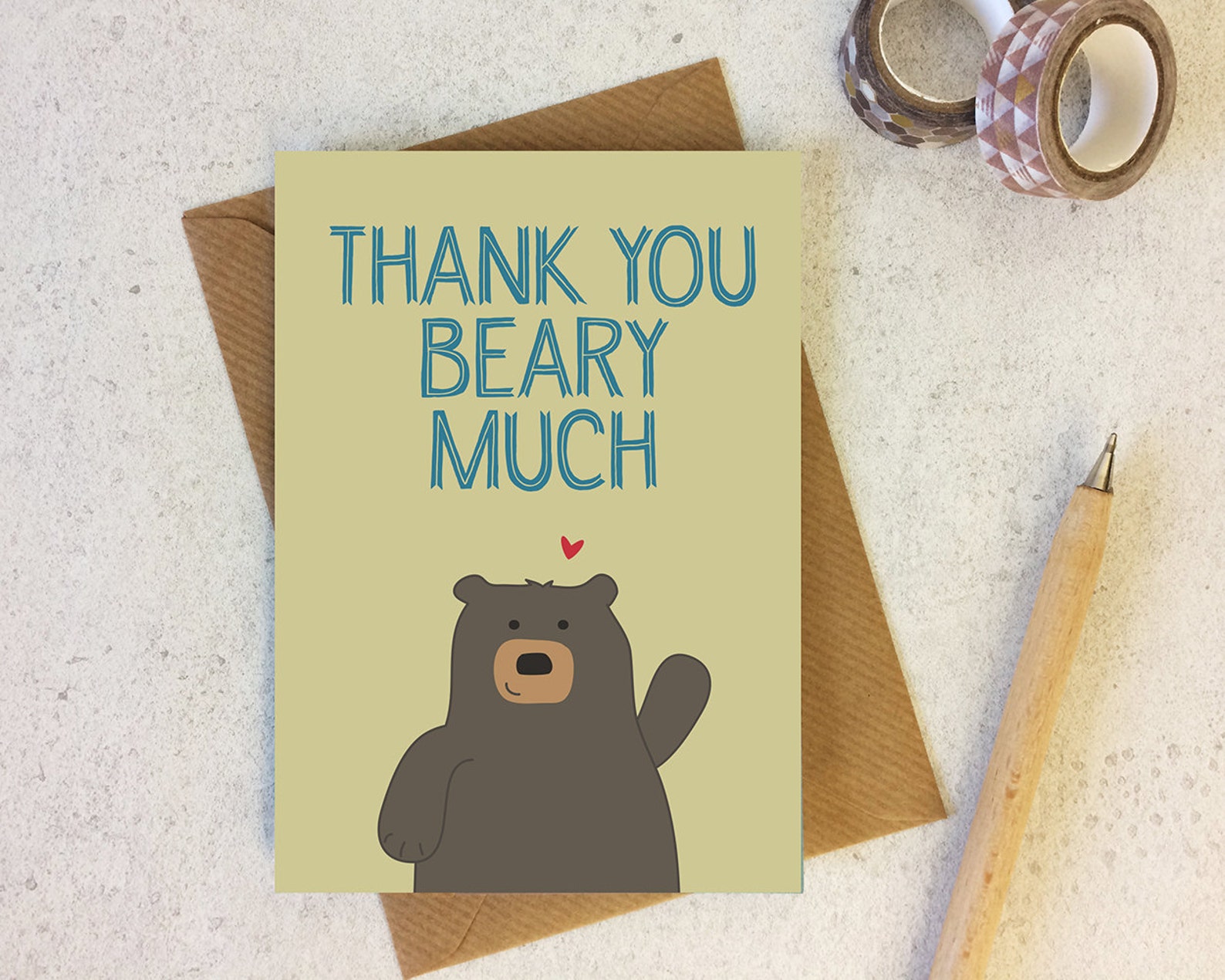 Bear Thank You Card 'thank You Beary Much' - Cute Bear Thankyou Card ...