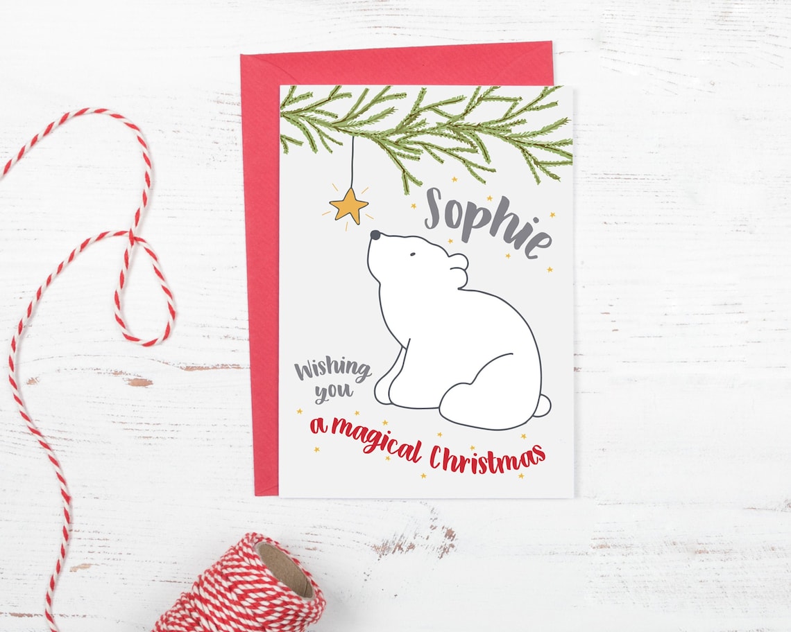 Polar Bear Personalised Christmas Card for Children / - Etsy