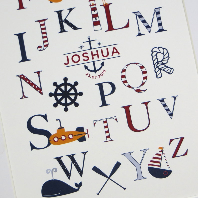 Nautical Alphabet Print for Children Personalized Nursery - Etsy