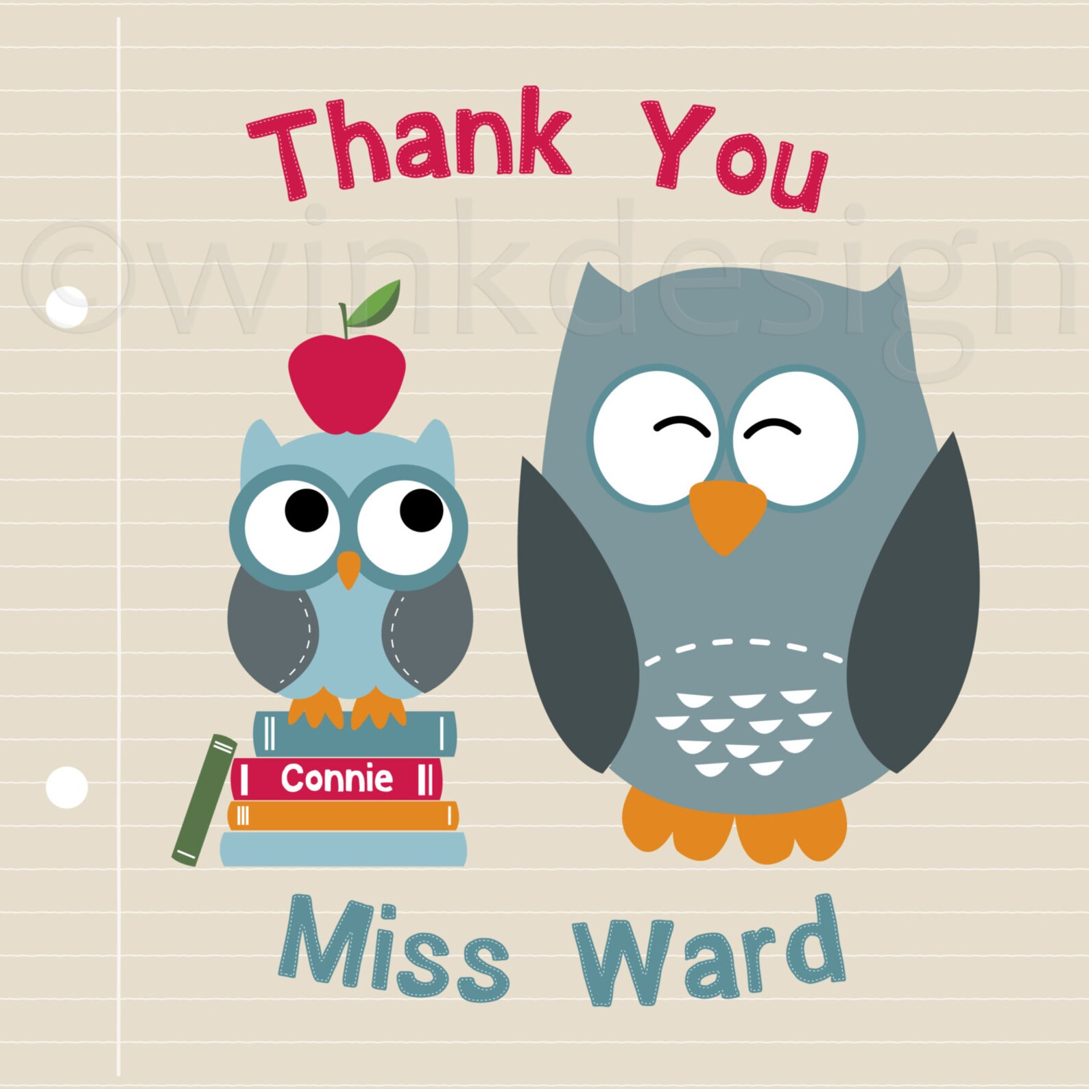 Thank You Teacher Owls Card Personalised Card Teacher Gift - Etsy UK