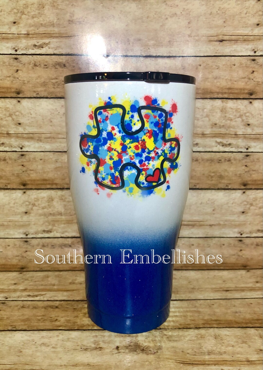 Autism Awareness Puzzle Splatter Custom Powder Coated Tumbler - Etsy