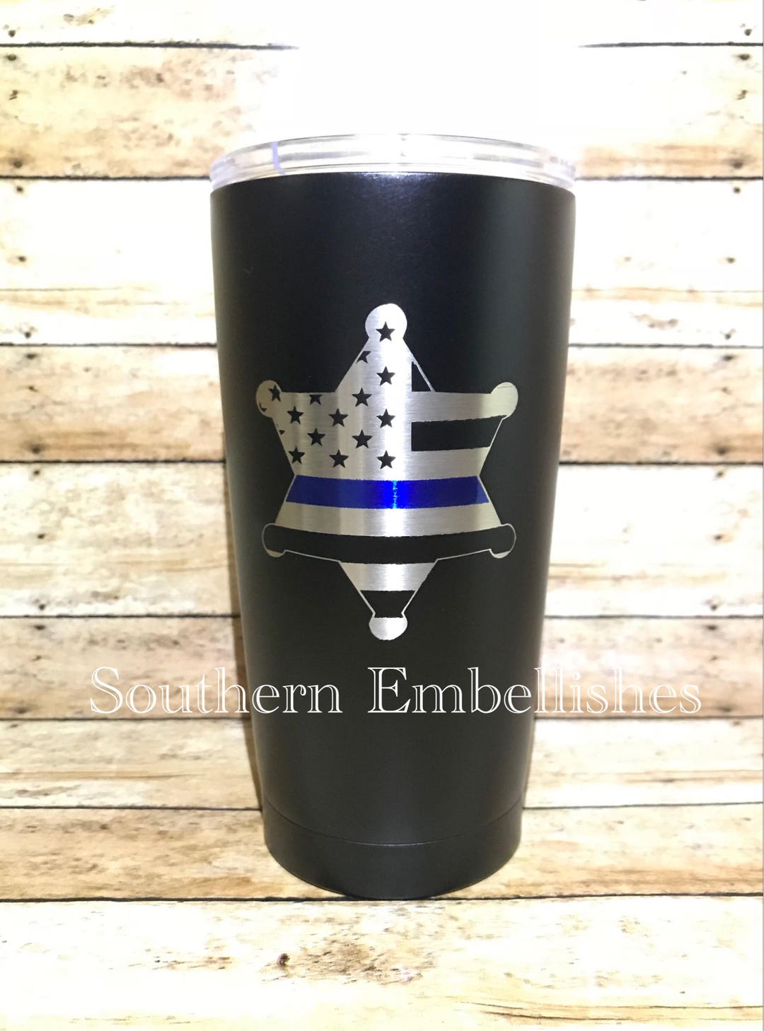 Thin Blue Line Sheriff Star, Thin Blue Line Flag Powder Coated Tumbler ...