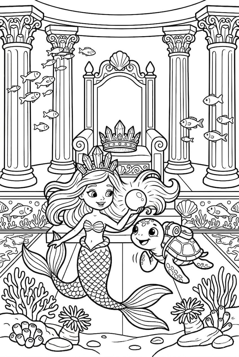 Mermaid Coloring Pages, Underwater Sea Animals, Princess Turtle (20 ...